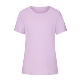 Damen T-Shirt "mit modischem Schlitz am Saum", lila, Basic, Gr. 32, BEACHTIME BY LASCANA, unifarben, Single Jersey, Obermaterial: 100% Baumwolle,