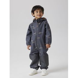 name it Jungen Overall "NMMALFA08 SOFTSHELL SUIT AOP 1FO NOOS", grau, Gr. 104, bedruckt, Softshell, Obermaterial: 94% Polyester, 6% Elasthan,