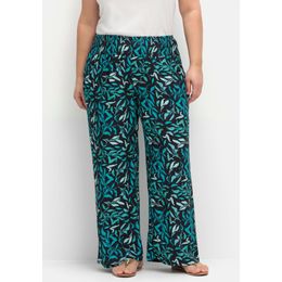 sheego Damen Schlupfhose, blau, Gr. 44, gemustert, mehrfarbig, 100% Viskose, Hosen