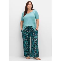 sheego Damen Schlupfhose, blau, Gr. 40, gemustert, mehrfarbig, 100% Viskose, Hosen