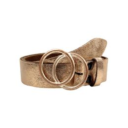 Damen Lederg&uuml;rtel, beige, Gr. 120, RETTUNGSRING G&Uuml;RTEL, gl&auml;nzend, Leder, G&uuml;rtel, mit austauschbarer Schlie&szlig;e &raquo;2 Kreise Ros&eacute;&laquo;, 4cm