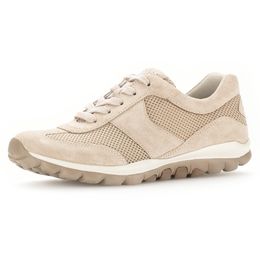 Damen Keilsneaker, Gabor Rollingsoft, Gr. 41, beige, Textil, Veloursleder, Schuhe, Freizeitschuh, Halbschuh, Schn&uuml;rschuh mit Logoschriftzug