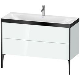 Duravit XViu Waschtisch-Unterschrank XV4712OB285P 120x48cm, 2 Schubk&auml;sten, 1 Hahnloch, schwarz matt, Rahmen P, wei&szlig; hochglanz