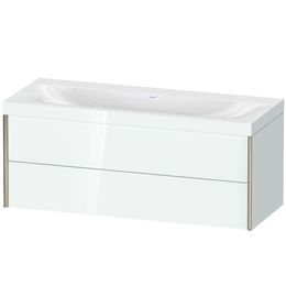 Duravit XViu Waschtisch-Unterschrank XV4617NB185C 120x48cm, 2 Schubk&auml;sten, ohne Hahnloch, champagner matt, Rahmen C, wei&szlig; hochglanz