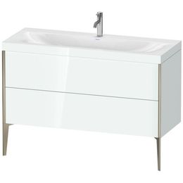 Duravit XViu Waschtisch-Unterschrank XV4712OB185C 120x48cm, 2 Schubk&auml;sten, 1 Hahnloch, champagner matt, Rahmen C, wei&szlig; hochglanz