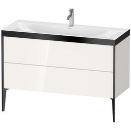 Duravit XViu Waschtisch-Unterschrank XV4712OB222P 120x48cm, 2 Schubk&auml;sten, 1 Hahnloch, schwarz matt, Rahmen P, wei&szlig; hochglanz
