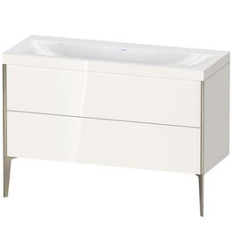 Duravit XViu Waschtisch-Unterschrank XV4712NB122C 120x48cm, 2 Schubk&auml;sten, ohne Hahnloch, champagner matt, Rahmen C, wei&szlig; hochglanz