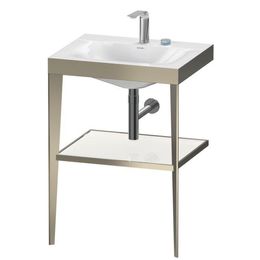 Duravit XViu M&ouml;belwaschtisch-Kombination XV4714EB185 60 x48 cm, 2 Hahnl&ouml;cher, wei&szlig; hochglanz, mit Metallkonsole, champagner matt