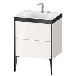Duravit XViu Waschtisch-Unterschrank XV4709EB222P 60x48cm, 2 Ausz&uuml;ge, 2 Hahnl&ouml;cher, schwarz matt, Rahmen P, wei&szlig; hochglanz