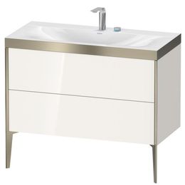 Duravit XViu Waschtisch-Unterschrank XV4711EB122P 100x48cm, 2 Ausz&uuml;ge, 2 Hahnl&ouml;cher, champagner matt, Rahmen P, wei&szlig; hochglanz