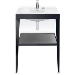 Duravit XViu M&ouml;belwaschtisch-Kombination XV4714EB240 60 x48 cm, 2 Hahnl&ouml;cher, schwarz hochglanz, mit Metallkonsole, schwarz matt