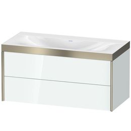 Duravit XViu Waschtisch-Unterschrank XV4616NB185P 100x48cm, 2 Schubk&auml;sten, ohne Hahnloch, champagner matt, Rahmen P, wei&szlig; hochglanz