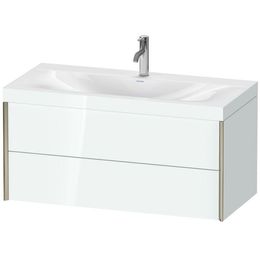 Duravit XViu Waschtisch-Unterschrank XV4616OB185C 100x48cm, 2 Schubk&auml;sten, 1 Hahnloch, champagner matt, Rahmen C, wei&szlig; hochglanz