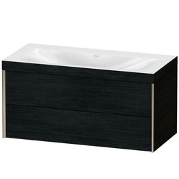 Duravit XViu Waschtisch-Unterschrank XV4616NB116C 100x48cm, 2 Schubk&auml;sten, ohne Hahnloch, champagner matt, Rahmen C, Eiche schwarz