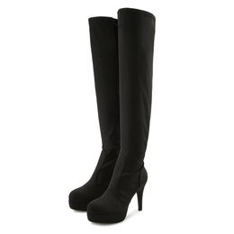 Damen Overkneestiefel "High-Heel-Stiefellette mit Plateau", LASCANA Belle Affaire, Gr. 37, schwarz, Obermaterial: 100% Textilmaterial. Decksohle: