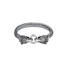 Kuzzoi Herren Armband "Herren Wolfskopf Ringverschluss Rund 925 Silber", 23cm, ohne Stein, Silber 925 (Sterlingsilber), silber, Silber 925