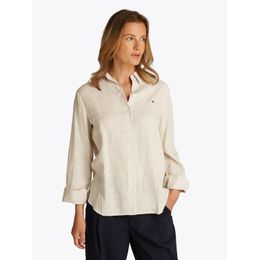 Tommy Hilfiger Damen Hemdbluse "ESS LINEN RELAXED SHIRT", beige, Gr. 34, gestreift, Web, Obermaterial: 100% Leinen, Blusen, mit
