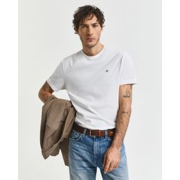 Gant Herren T-Shirt "SLIM SHIELD SS T-SHIRT", weiß, Gr. M, unifarben, Jersey, Obermaterial: 100% Baumwolle, Shirts, mit Logostickerei auf der Brust