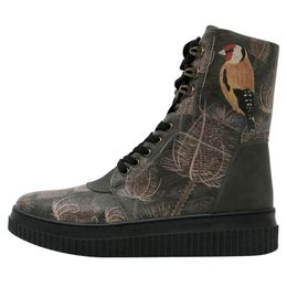 DOGO Damen Schn&uuml;rboots "Future High Top Boots Goldfinch Damen Stiefeletten", Gr. 40, grau, Lederimitat, Schuhe, Handgefertigt