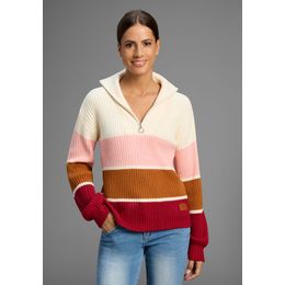 Kangaroos Damen Troyer, rot, Gr. 48, gestreift, Grobstrick, Obermaterial: 50% Viskose, 28% Polyester, 22% Polyamid, Pullover, im Colorblock Design
