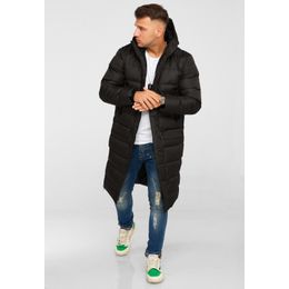 behype Herren Steppjacke "LONGLINE ZIP PARKA", schwarz, Gr. L, unifarben, 100% Polyester, Jacken, Steppjacke mit Kapuze