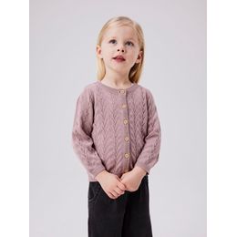 name it M&auml;dchen Strickjacke "NMFBANNI f&uuml;r M&auml;dchen mit Ajour-Strick und Rippb&uuml;ndchen", rosa, Gr. 86, unifarben, Feinstrick, Obermaterial: 100%