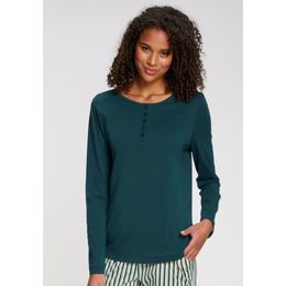 s.Oliver Damen Pyjamaoberteil, Gr. 32, gr&uuml;n, Single Jersey, Obermaterial: 50% Baumwolle, 50% Viskose, unifarben, Basic, Shirts, mit kurzer Knopfleiste