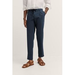 Bugatti Herren Bundfaltenhose, blau, Gr. 35, unifarben, 56% Baumwolle, 42% Leinen, 2% Elasthan, Hosen, mit Baumwoll-Leinen-Mix