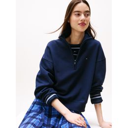 Tommy Jeans Damen Sweatshirt "TJW BXY S-FLAG 1/4 ZIP", blau, Gr. XL, unifarben, Sweatware, Obermaterial: 100% Baumwolle, Sweatshirts