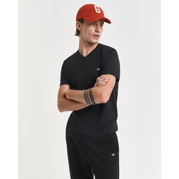 Gant Herren T-Shirt "SLIM SHIELD V-NECK T-SHIRT", schwarz, Gr. S, unifarben, Obermaterial: 100% Baumwolle, Shirts, mit einer kleinen Logostickerei