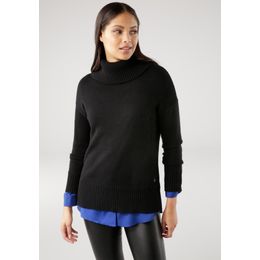 Tamaris Damen Rollkragenpullover, schwarz, Gr. 44, Strick, Obermaterial: 50% Viskose, 26% Polyamid, 24% Polyester, Pullover, in l&auml;ssiger Form mit