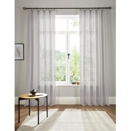 Gardine my home, B:140cm H:145cm, grau, Polyester, Wohnzimmer, Gardinen, "Fiete", Leinen Optik, Sichtschutz, halbtransparent, einfarbig, Leinenoptik