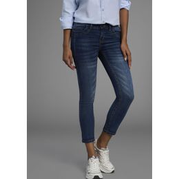 Arizona Damen 7/8-Jeans "mit Keileins&auml;tzen", blau, Basic, Gr. 44, Denim/Jeans, Obermaterial: 76% Baumwolle, 16% Polyester, 7% Viskose, 1% Elasthan,