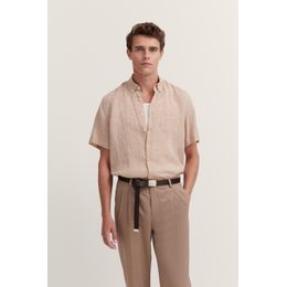 Bugatti Herren Kurzarmhemd, beige, Gr. L, unifarben, 100% Leinen, Hemden, aus Leinen
