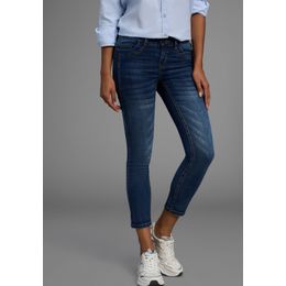 Arizona Damen 7/8-Jeans "mit Keileins&auml;tzen", blau, Basic, Gr. 36, Denim/Jeans, Obermaterial: 76% Baumwolle, 16% Polyester, 7% Viskose, 1% Elasthan,