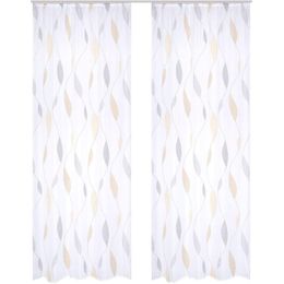 Vorhang Home Wohnideen, B:140cm H:225cm, gelb, Voile, Polyester, Wohnzimmer, Gardinen, "PAOLO", 2er Pack Kr&auml;uselbandschal PAOLO bedruckt