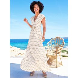 Heine Damen A-Linien-Kleid "Jersey-Kleid", gelb, Gr. 44, bedruckt, gemustert, mehrfarbig, 100% Viskose, Kleider