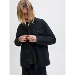 Jack & Jones JACK & JONES Herren Langarmhemd "JJECHARGE OVERSHIRT LS NOOS", schwarz, Gr. L, unifarben, Web, Obermaterial: 60% Baumwolle, 40% Polyester, Hemden