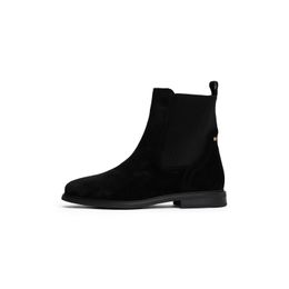 Tommy Hilfiger Damen Chelseaboots "FLAG SUEDE CHELSEA BOOT", Gr. 39, schwarz, Elastischer Einsatz, Veloursleder, Schuhe, Stiefelette, Businessschuh