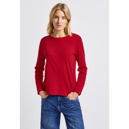 Street One Damen Langarmshirt, rot, Gr. 46, unifarben, Web, 95% Baumwolle, 5% Elasthan, Shirts, aus Baumwolle mit Stretchante