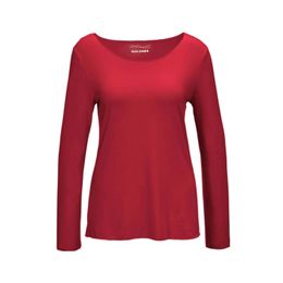 GOLDNER Damen Longpullover "Kombistarkes Langarmshirt mit tonaler Zierkante"rot, Gr. 46, Obermaterial: 90% Viskose CV. 10% Elasthan EL., Pullover