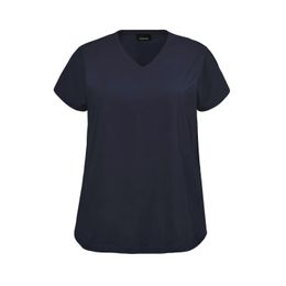 GOLDNER Damen Kurzarmshirt "Shirt mit V-Ausschnitt", blau, Gr. 54, Obermaterial: 100% Baumwolle CO., Shirts