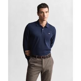 Gant Herren Poloshirt "REG SHIELD LS PIQUE RUGGER", blau, Gr. 4XL, Jersey, Obermaterial: 100% Baumwolle, Shirts, mit Logotickerei auf der Brust