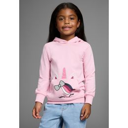 Kidsworld Mädchen Kapuzensweatshirt "Longsweatshirt mit niedlichem Einhorn", rosa, Gr. 116, bedruckt, Sweatware, Obermaterial: 100% Baumwolle,