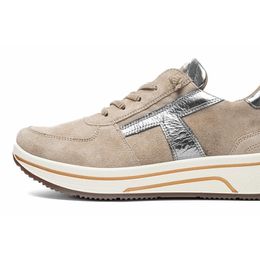Ara Damen Sneaker "SAPPORO", Gr. 4,5, beige, Glattleder, Veloursleder, Schuhe, Plateausneaker, Schn&uuml;rschuh in Komfortweite H (= sehr weit)