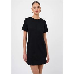 FRESHLIONS Damen Jerseykleid "Franka", schwarz, Gr. L, unifarben, 100% Polyester, Kleider, mit kurzen &Auml;rmeln