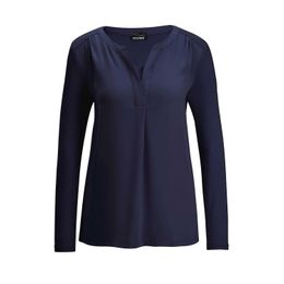 GOLDNER Damen Kurzarmbluse "Kurzgröße Langarm Damen Unibluse mit Chiffoneinsatz und Rundhalsaussschnitt", blau, Gr. 21, Obermaterial: 50% Polyester