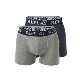 Replay Herren Boxershorts "Boxershort 2er Pack", Gr. M, blau, Obermaterial: 95% Baumwolle CO. 5% Elasthan EL., Unterhosen