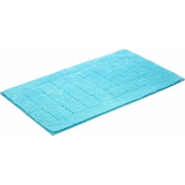Badematte Vossen, H:20mm, blau, Baumwolle, Badematten, "Exclusive", Badteppich, Uni-Farben, Karo Muster, Hoch-Tief Effekt, reine Baumwolle