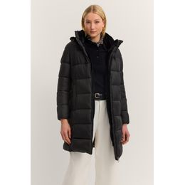 Bugatti Damen Steppmantel "Loose Fit", schwarz, Gr. 44, unifarben, 100% Polyamid, M&auml;ntel, mit Kunstfell & abnehmbarer Kapuze